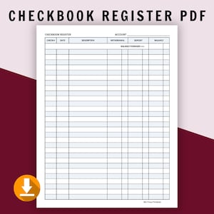 Check Register Printable Bank Account Tracker Checkbook Register ...