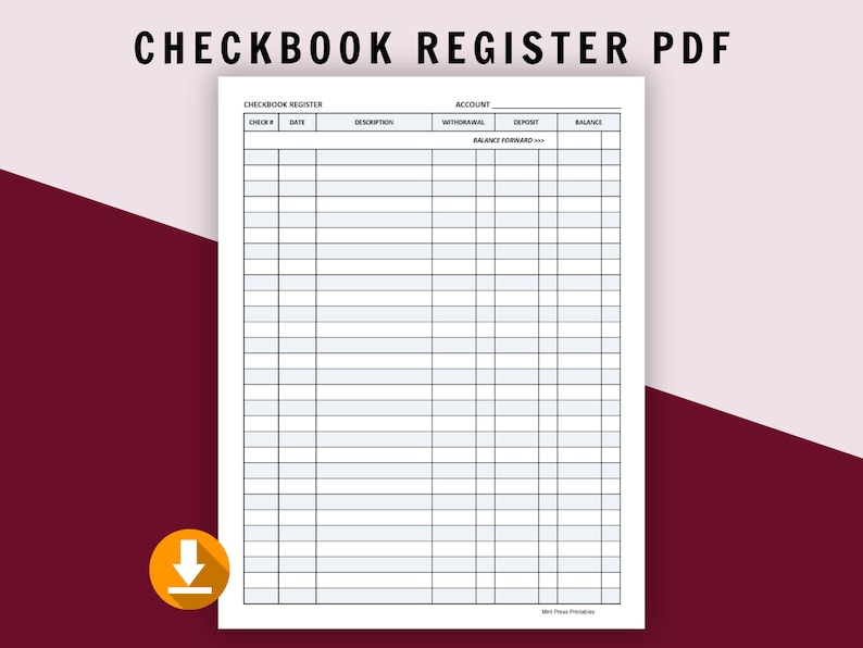 Check Register Printable Bank Account Tracker Checkbook Register ...