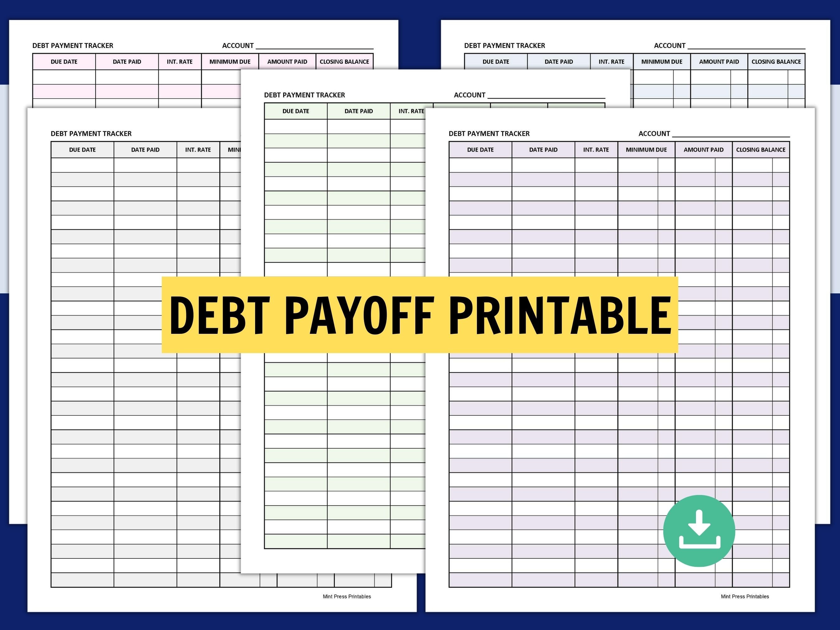 Debt Payoff Printables Credit Card Payment Tracker Snowball Avalanche ...