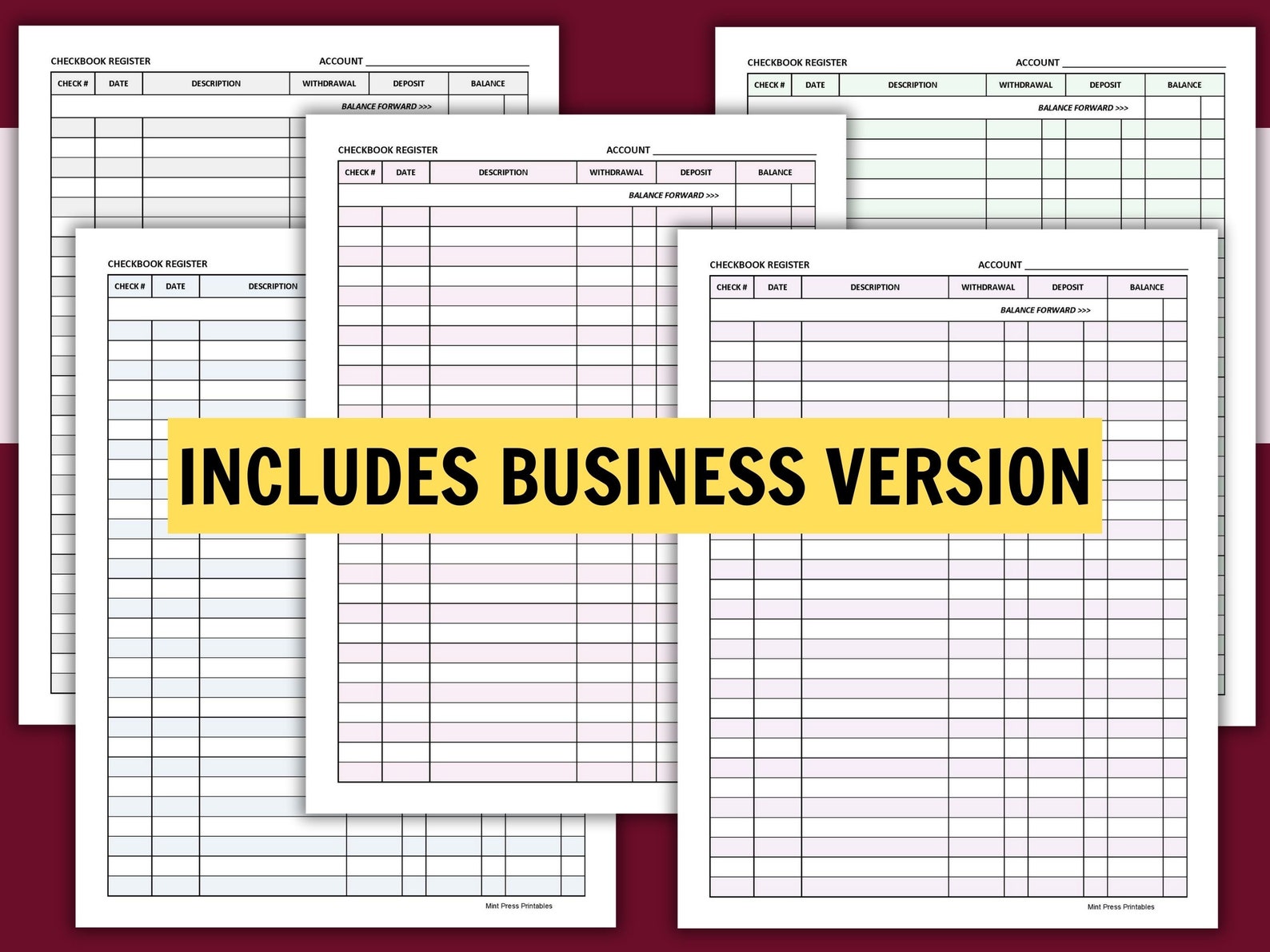 Check Register Printable Bank Account Tracker Checkbook Register ...