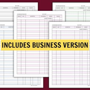 Check Register Printable Bank Account Tracker Checkbook Reconciliation ...