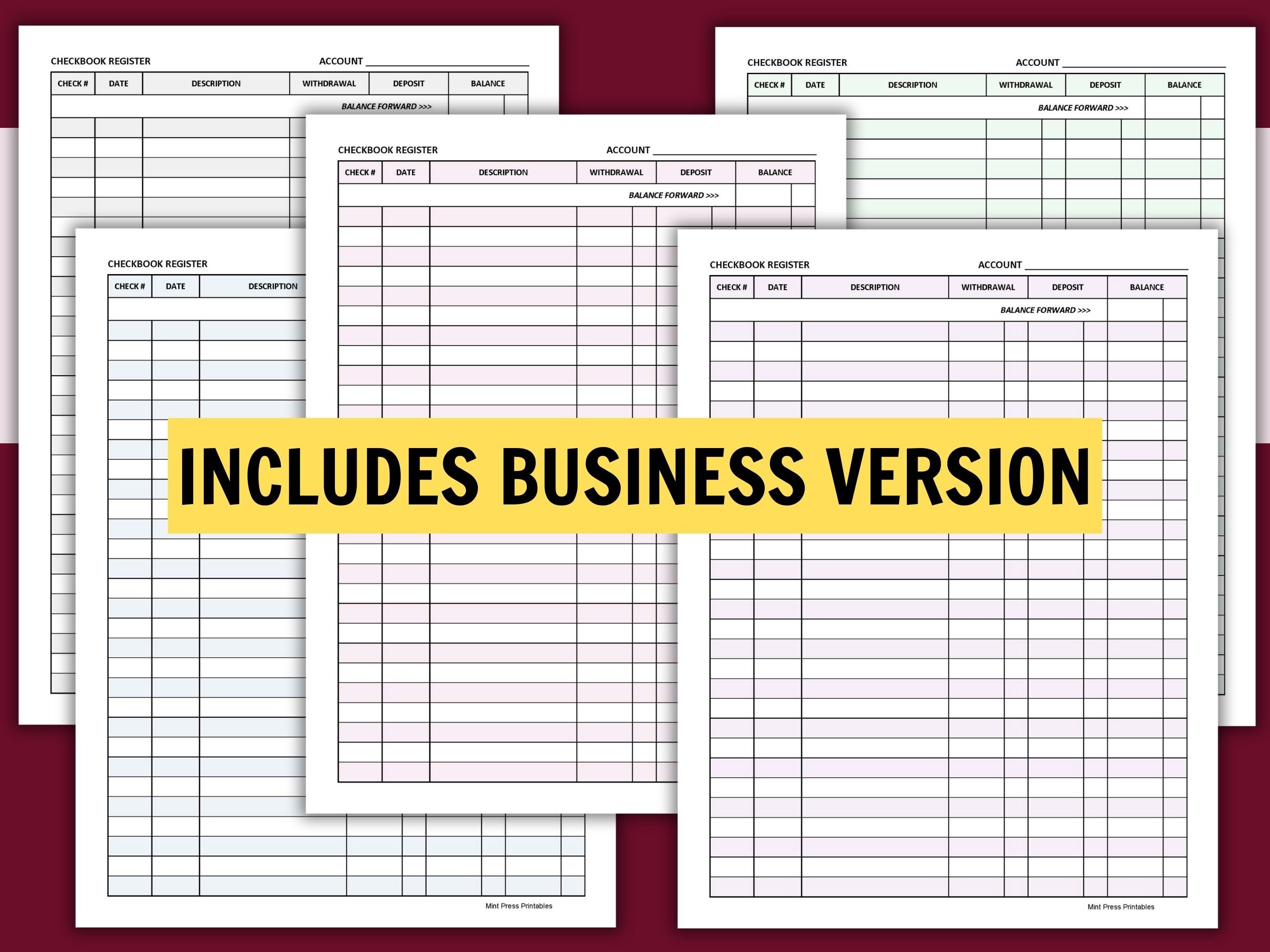 Check Register Printable Bank Account Tracker Checkbook Register ...