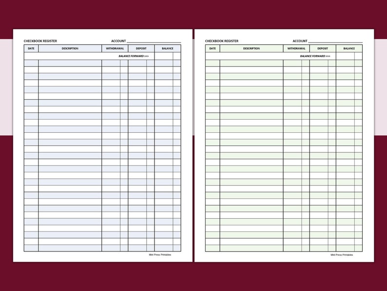 Check Register Printable Bank Account Tracker Checkbook Register ...