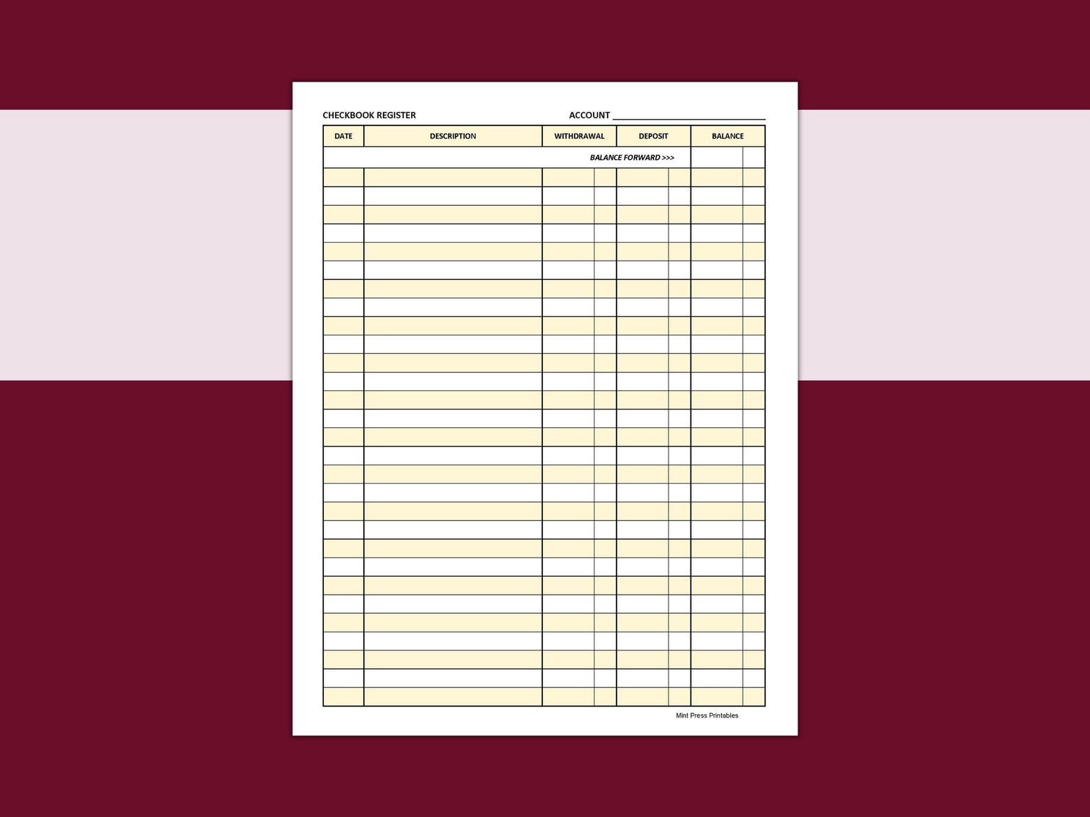 Check Register Printable Bank Account Tracker Checkbook Register ...