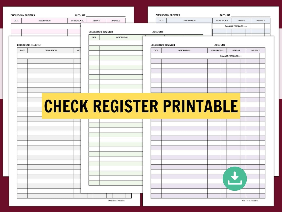 Check Register Printable Bank Account Tracker Checkbook Register ...