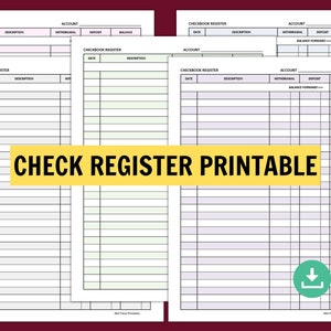 Check Register Printable Bank Account Tracker Checkbook Reconciliation ...
