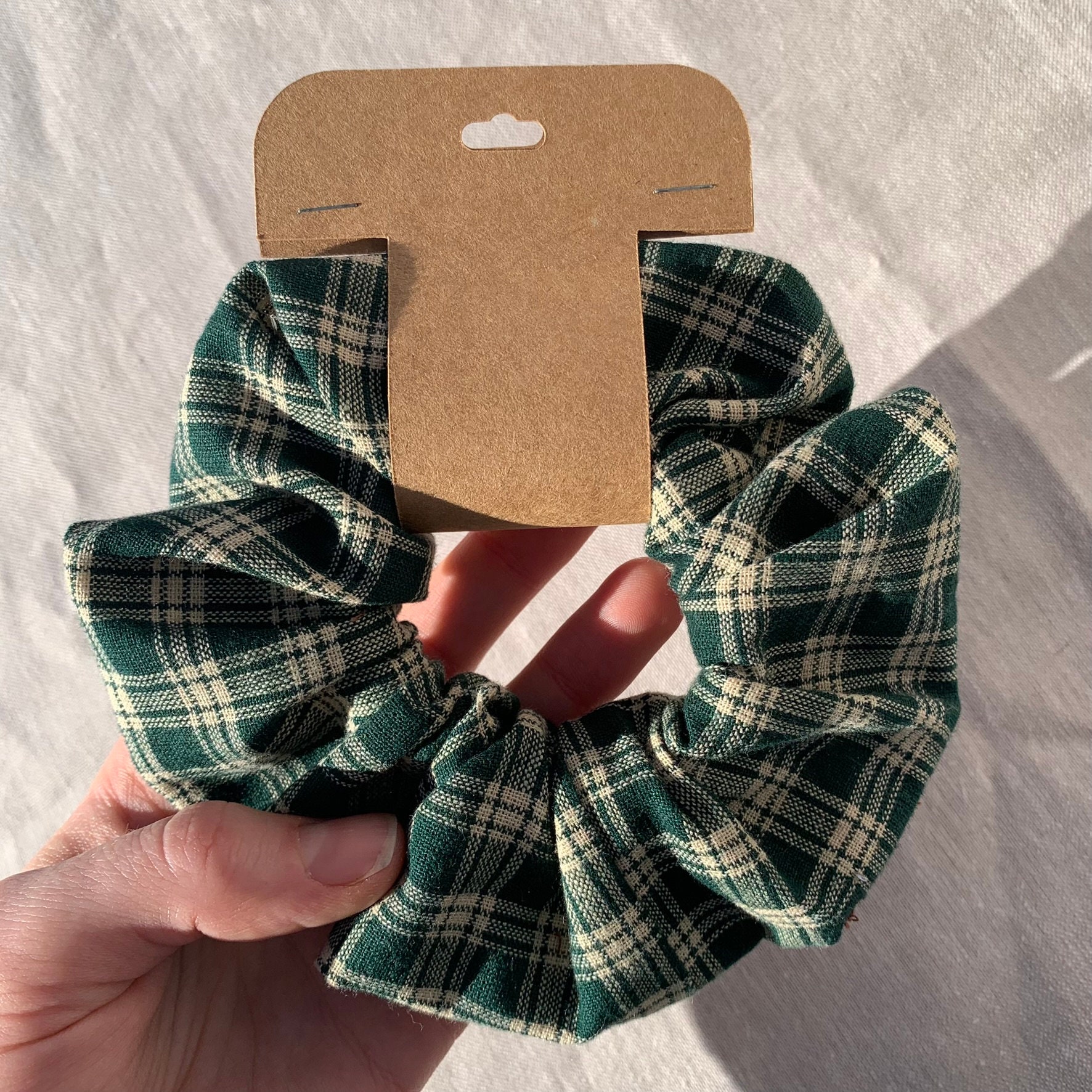 Pack of 3 Plaid Scrunchies, 100% Cotton Handmade Scrunchies, Light ...