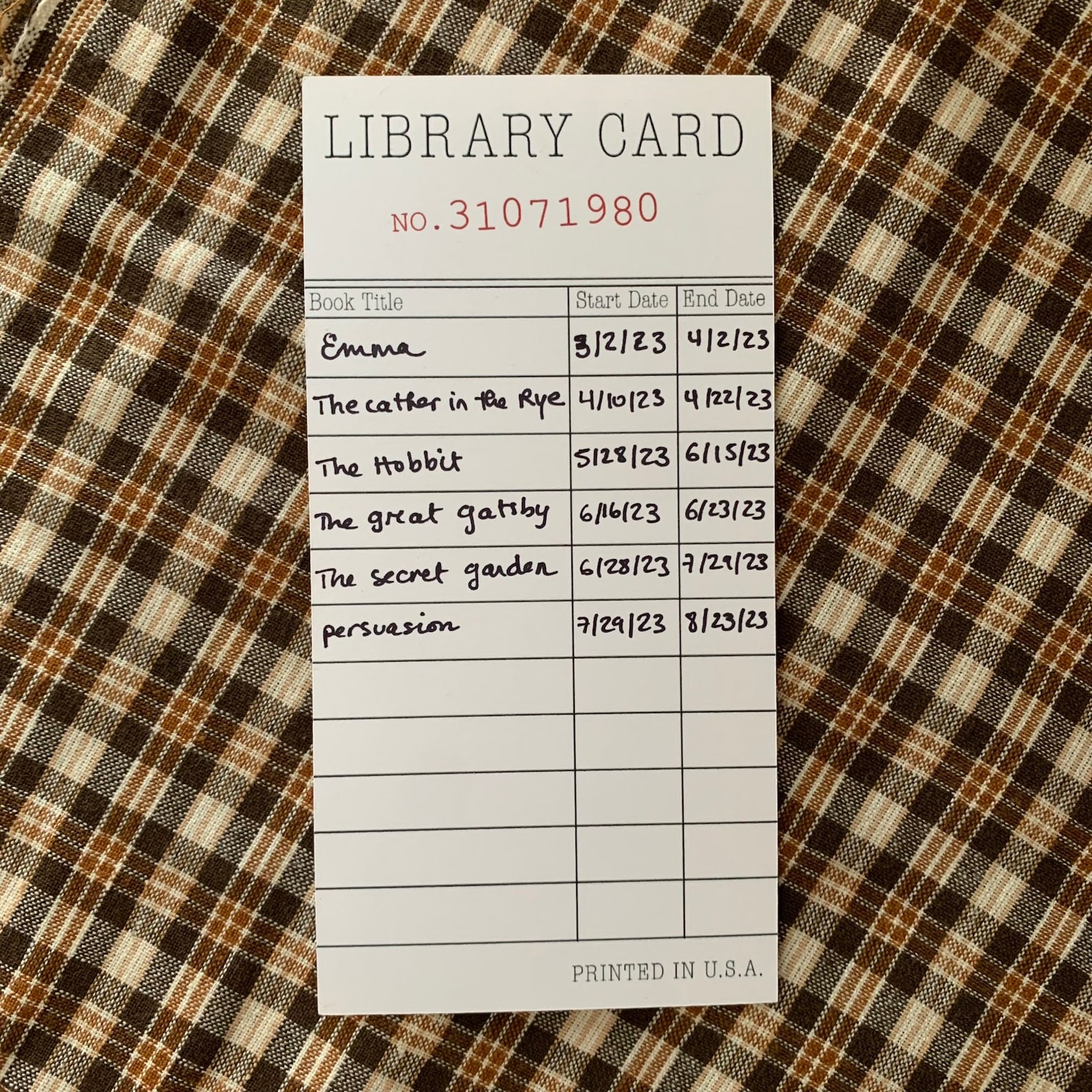 Library Card Bookmark, Reading List Bookmark, Book Lover Gift, Vintage ...