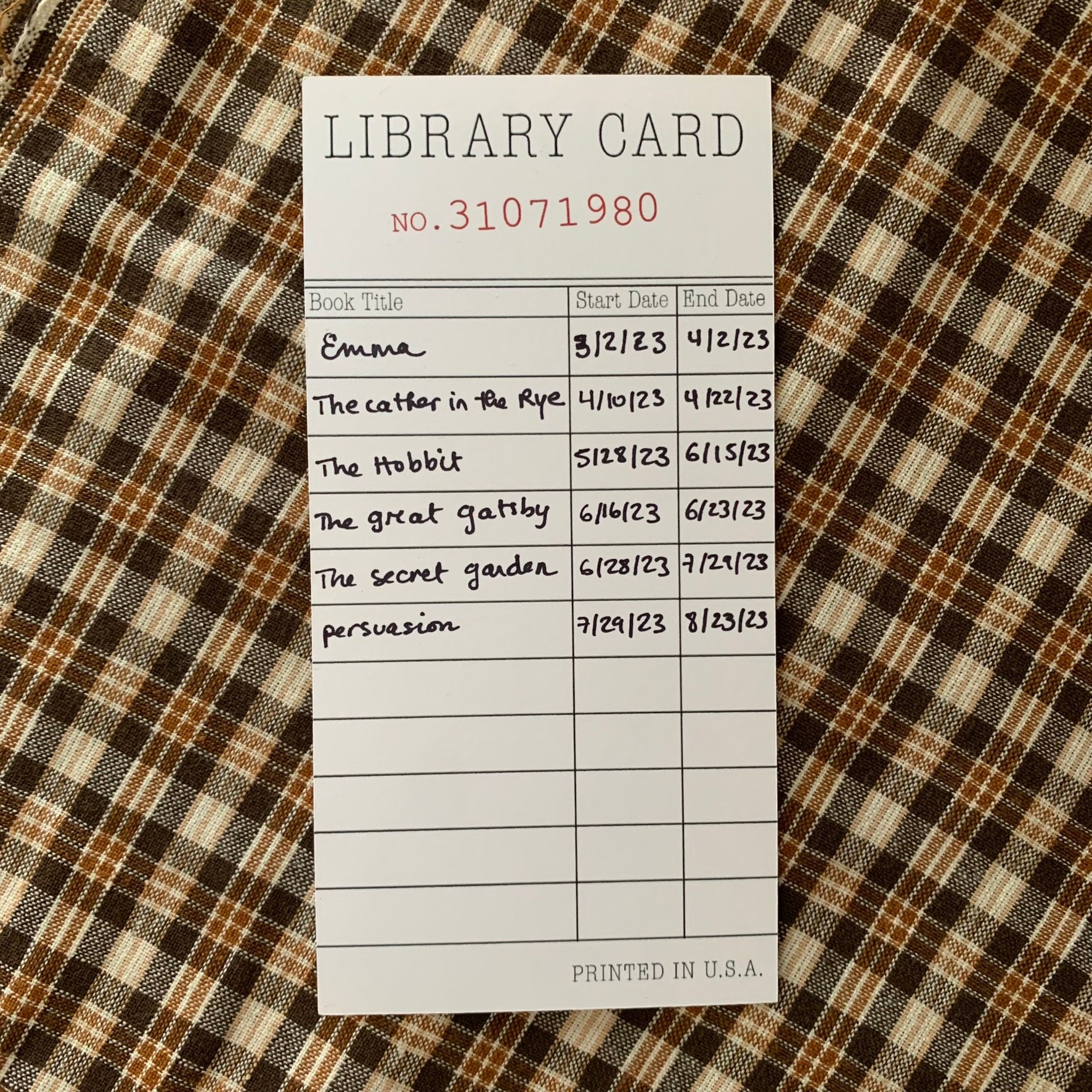Library Card Bookmark, Reading List Bookmark, Book Lover Gift, Vintage ...