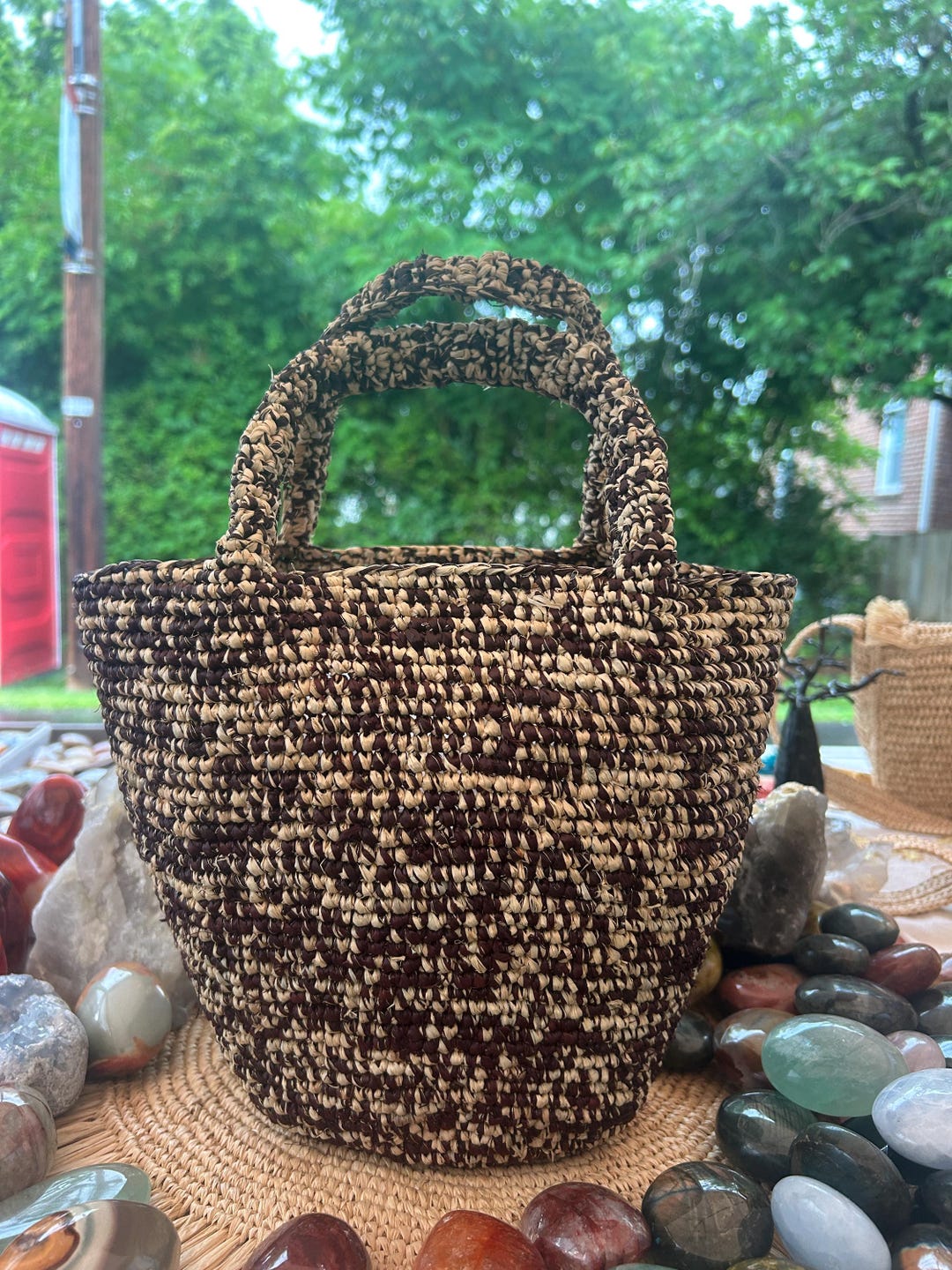 Harona - Madagascar Raffia Bucket Bag With Handle - Etsy