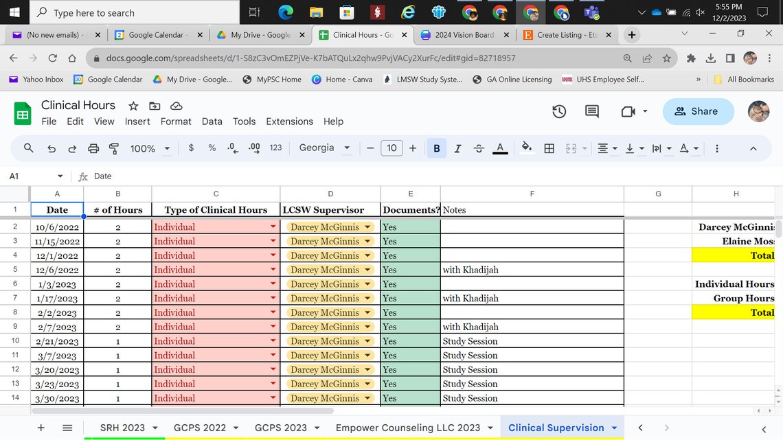 LCSW Clinical Hours Documentation Tool - Etsy