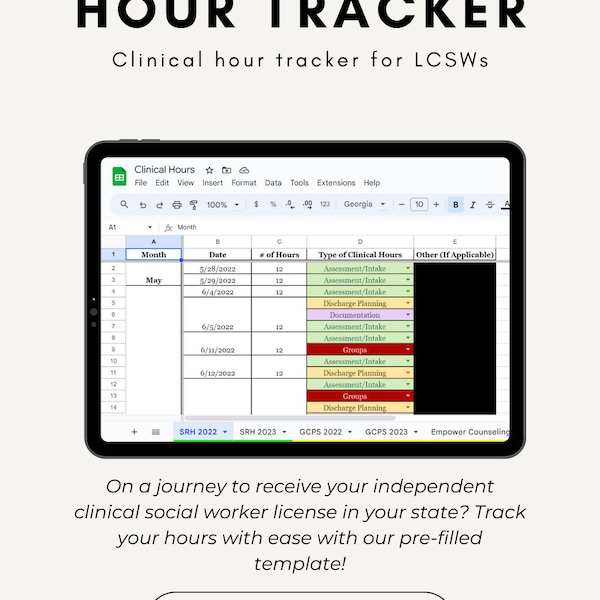 Clinical Hours Tracker Spreadsheet - Etsy