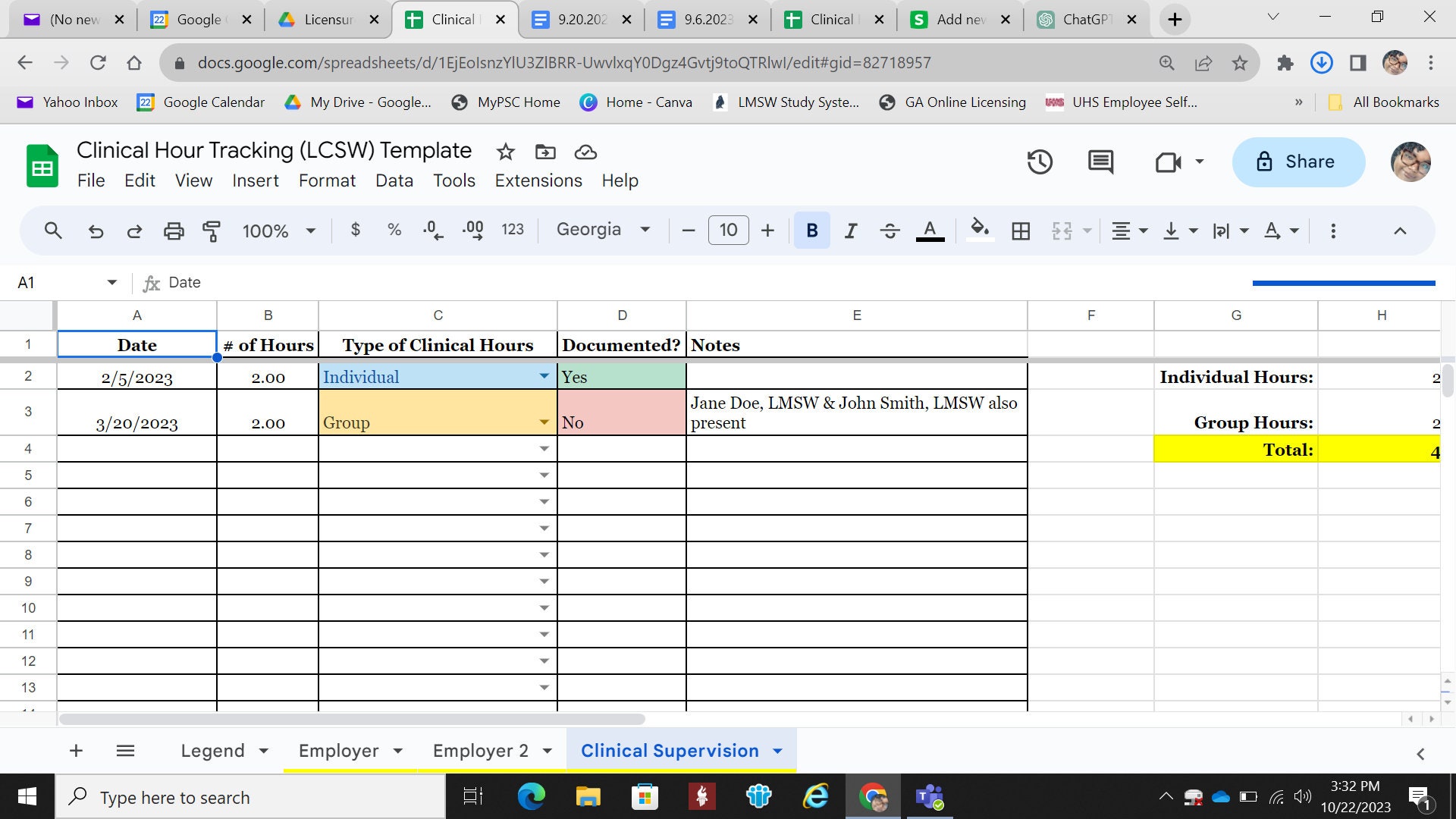 LCSW Clinical Hours Documentation Tool - Etsy