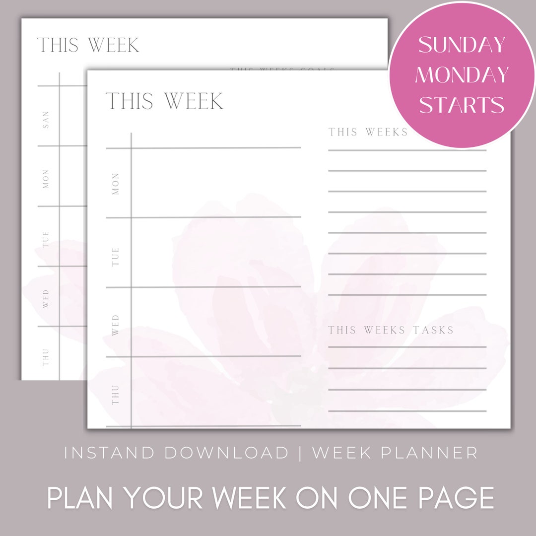 Printable Week Planner Minimal Week Schedule Week Organiser - Etsy
