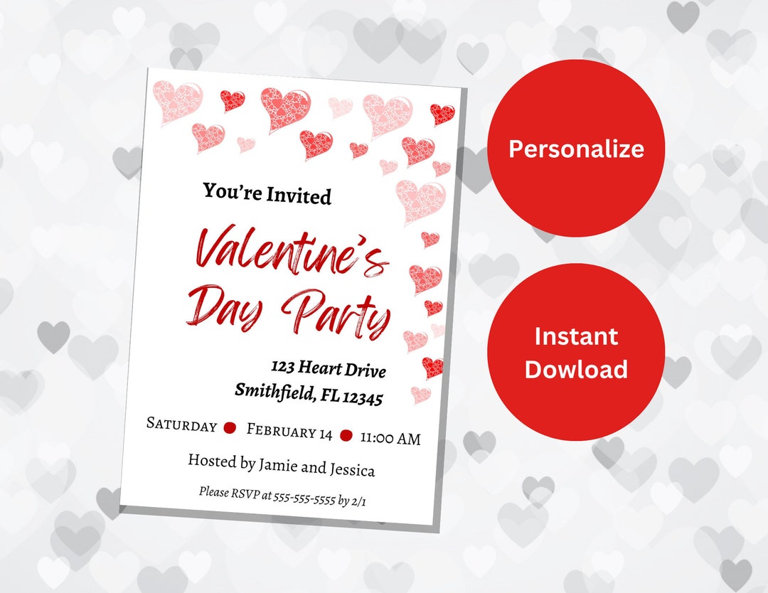 Editable Valentine's Day Party Invitation: Canva Template (digital ...