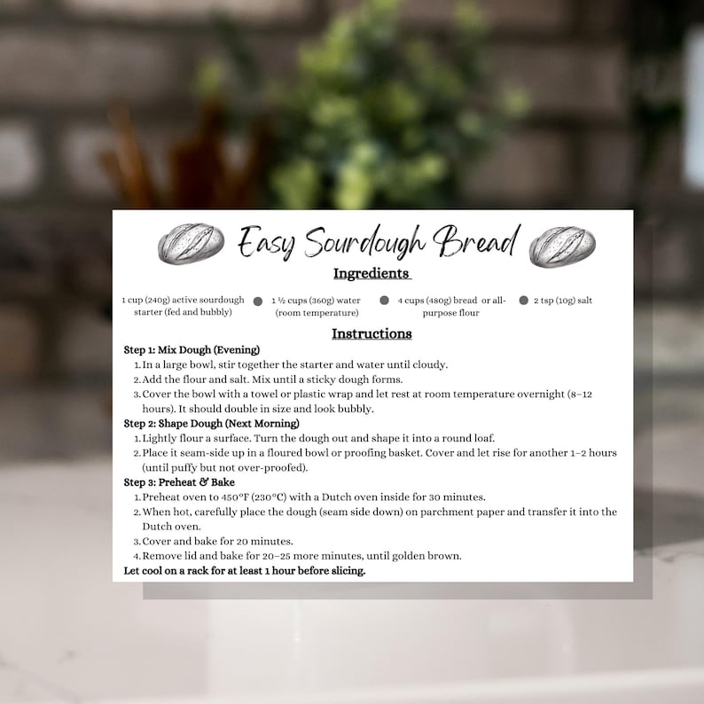 Printable Sourdough Bread Recipe Card: Editable Canva Template (digital ...