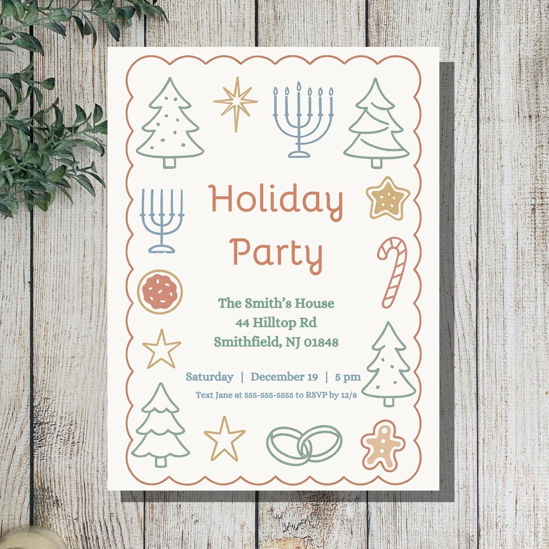 Modern Holiday Party Invitation | Editable Canva Template | Christmas ...