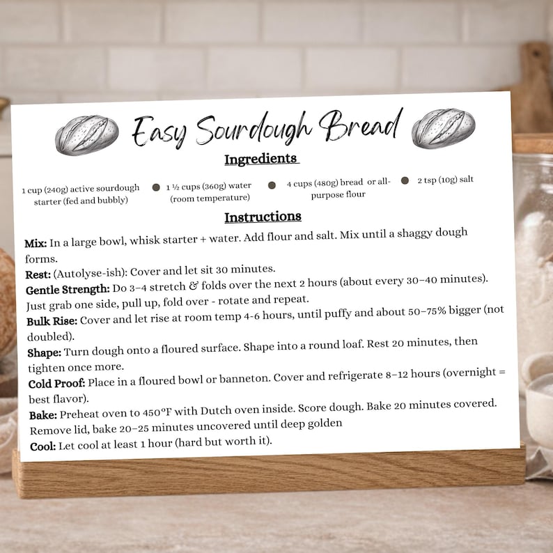Printable Sourdough Bread Recipe Card: Editable Canva Template (digital ...