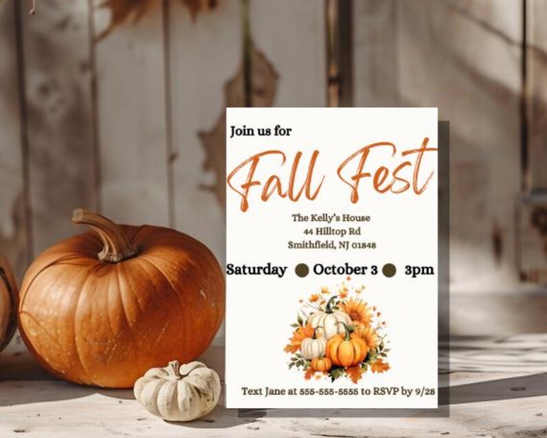 Editable Fall Fest Party Invitation Template for Autumn Harvest Party ...