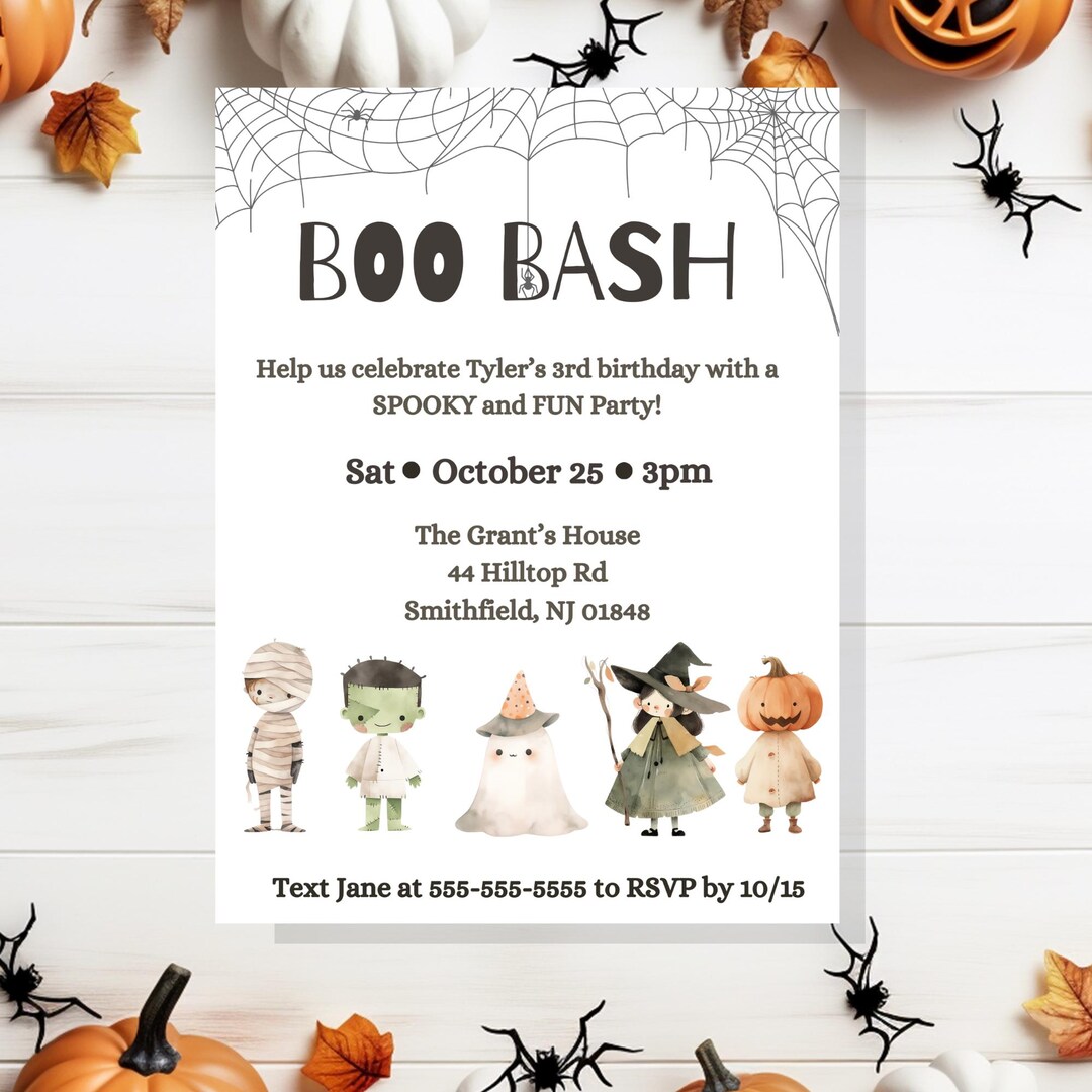Editable Boo Bash Birthday Invitation: Spooky Halloween Party (digital ...