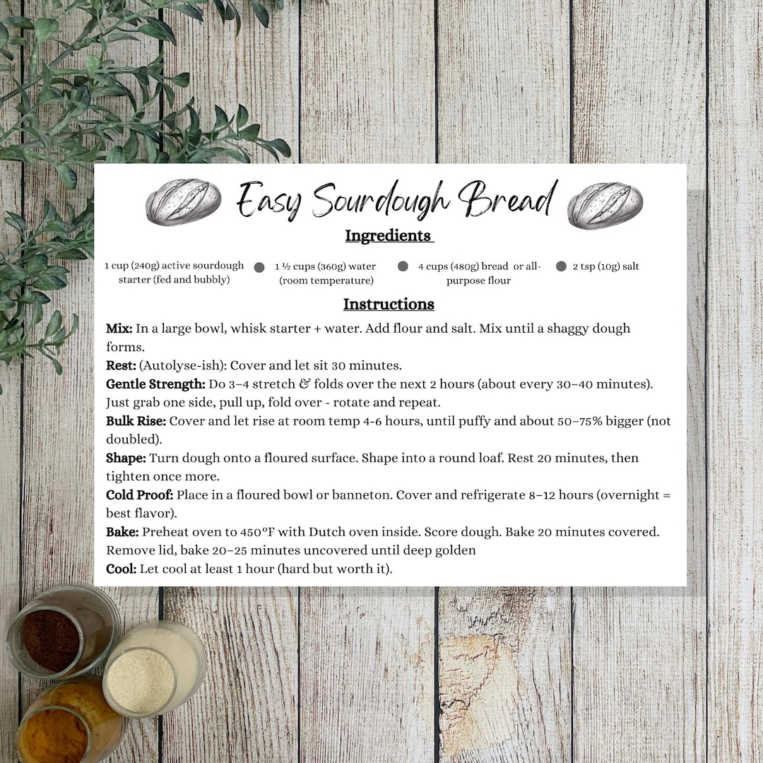 Printable Sourdough Bread Recipe Card: Editable Canva Template (digital ...