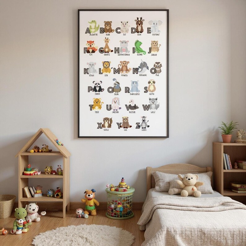 Printed Animal Alphabet Poster for Toddlers – ABC Nursery Wall Art ...