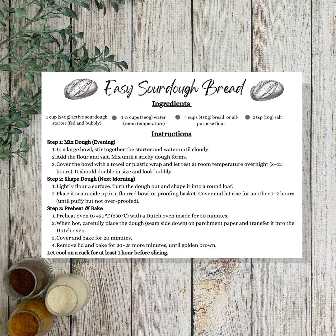 Editable Sourdough Bread Recipe Card, BONUS Free Sourdough for ...