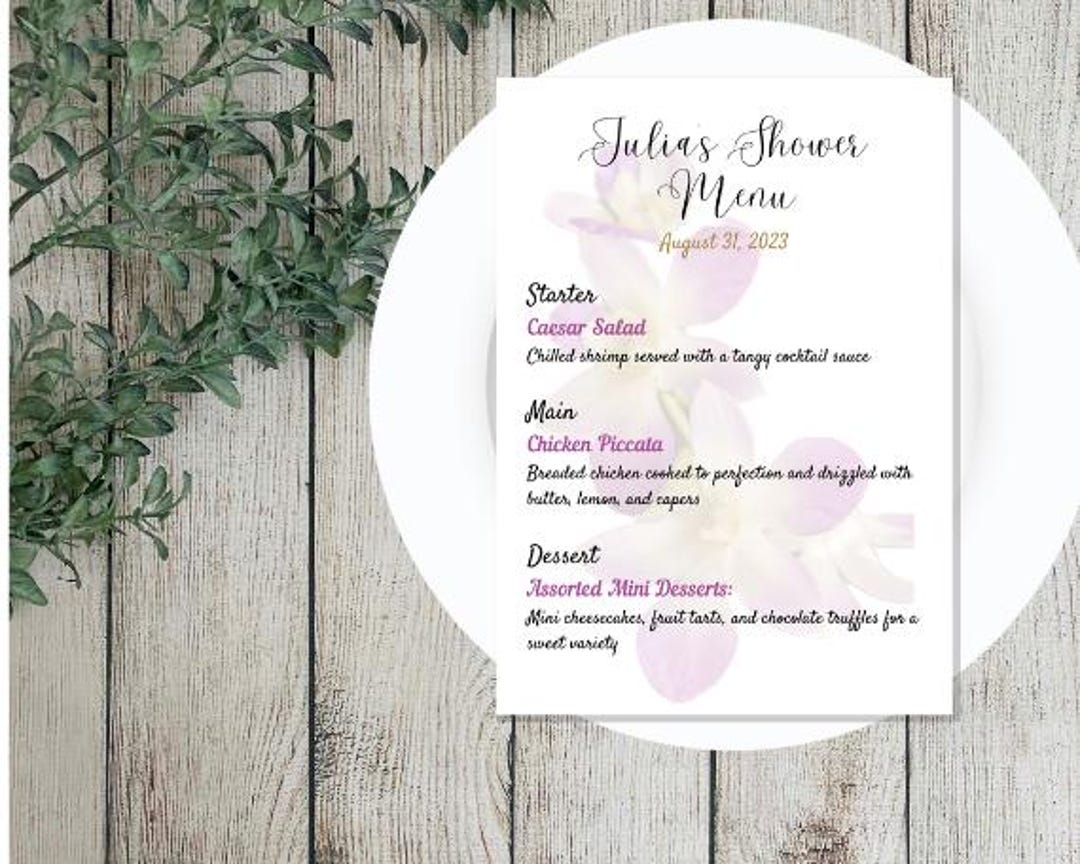 Wedding Shower Menu Bridal Shower Menu Template Floral Menu Template - Etsy
