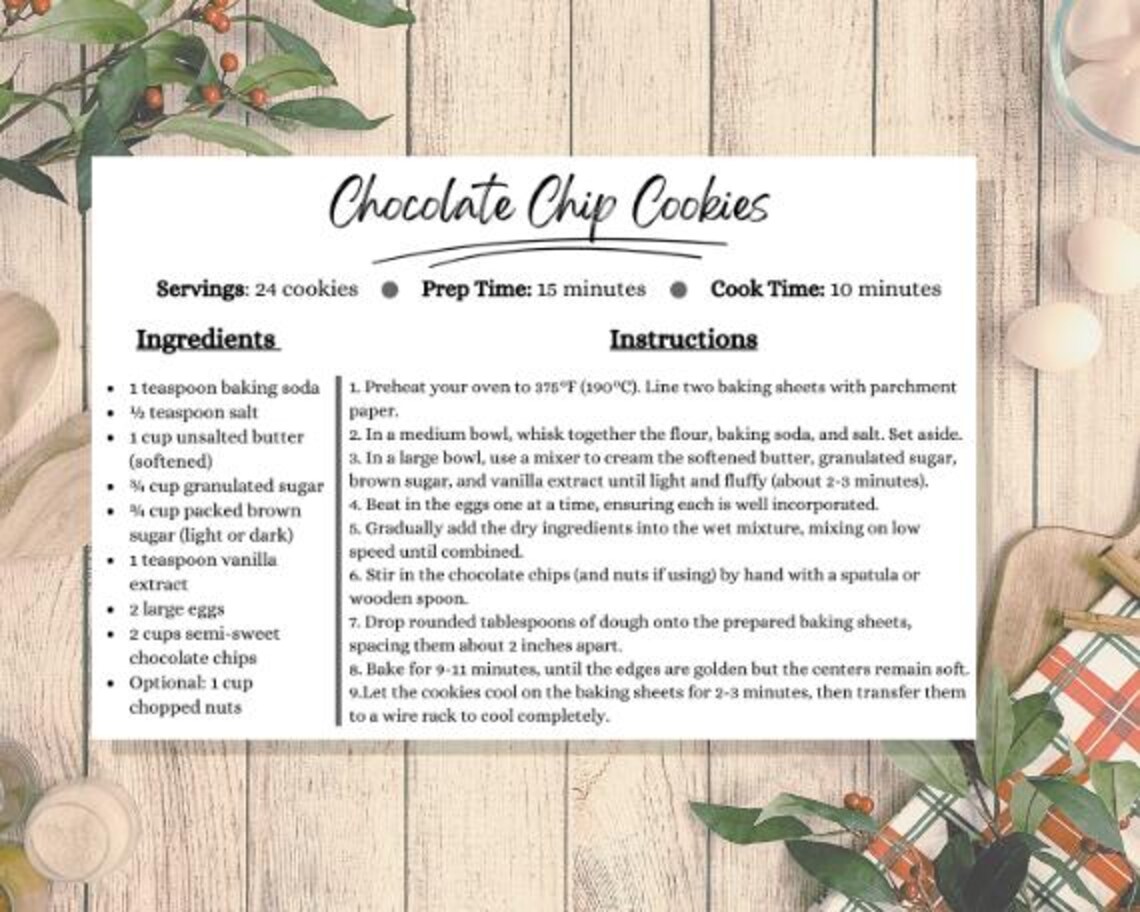Minimalist Recipe Card Template Simple Recipe Card CANVA Recipe ...