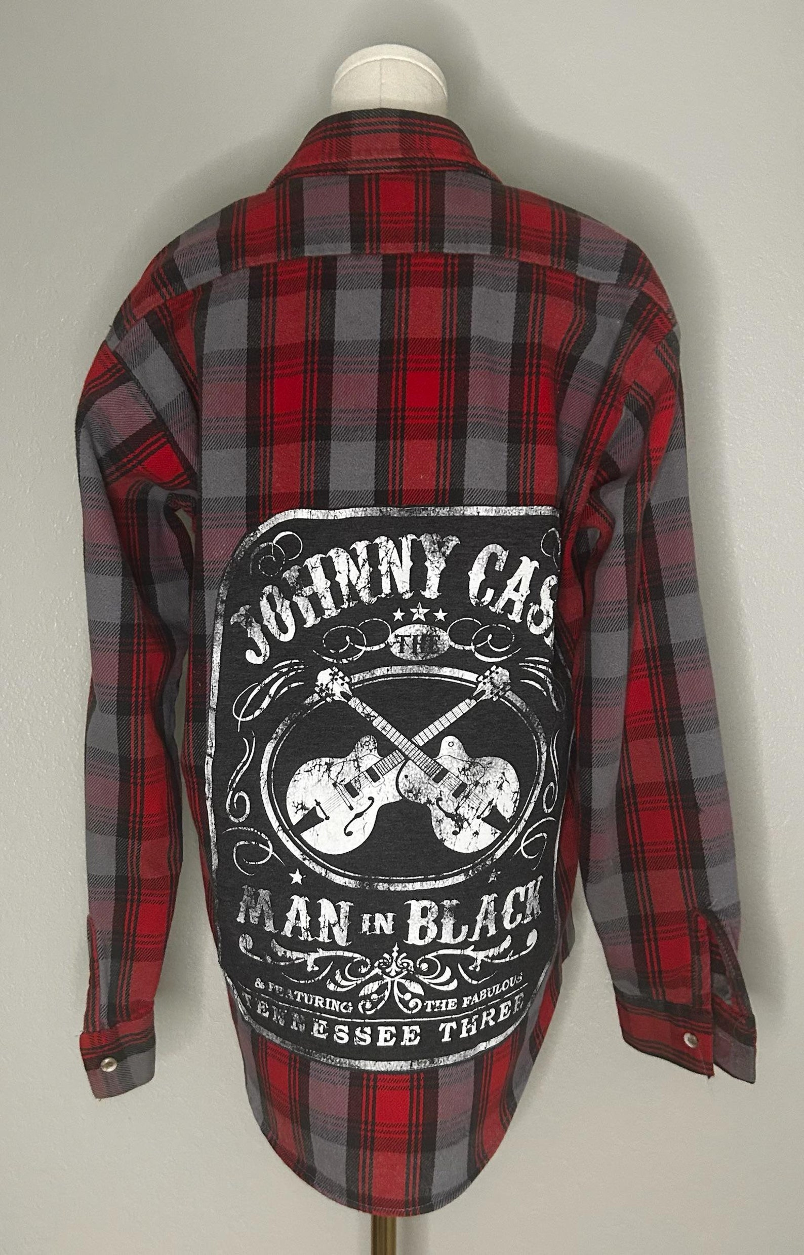 Vintage Codet Johnny Cash 'man in Black' Red & Grey Plaid Flannel Shirt ...