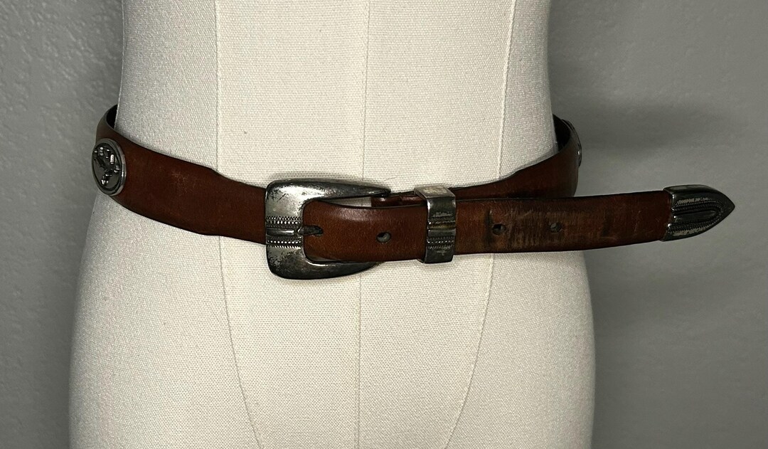 Vintage Enmon Texas Longhorn Leather Belt With Silver-tone Buckle ...