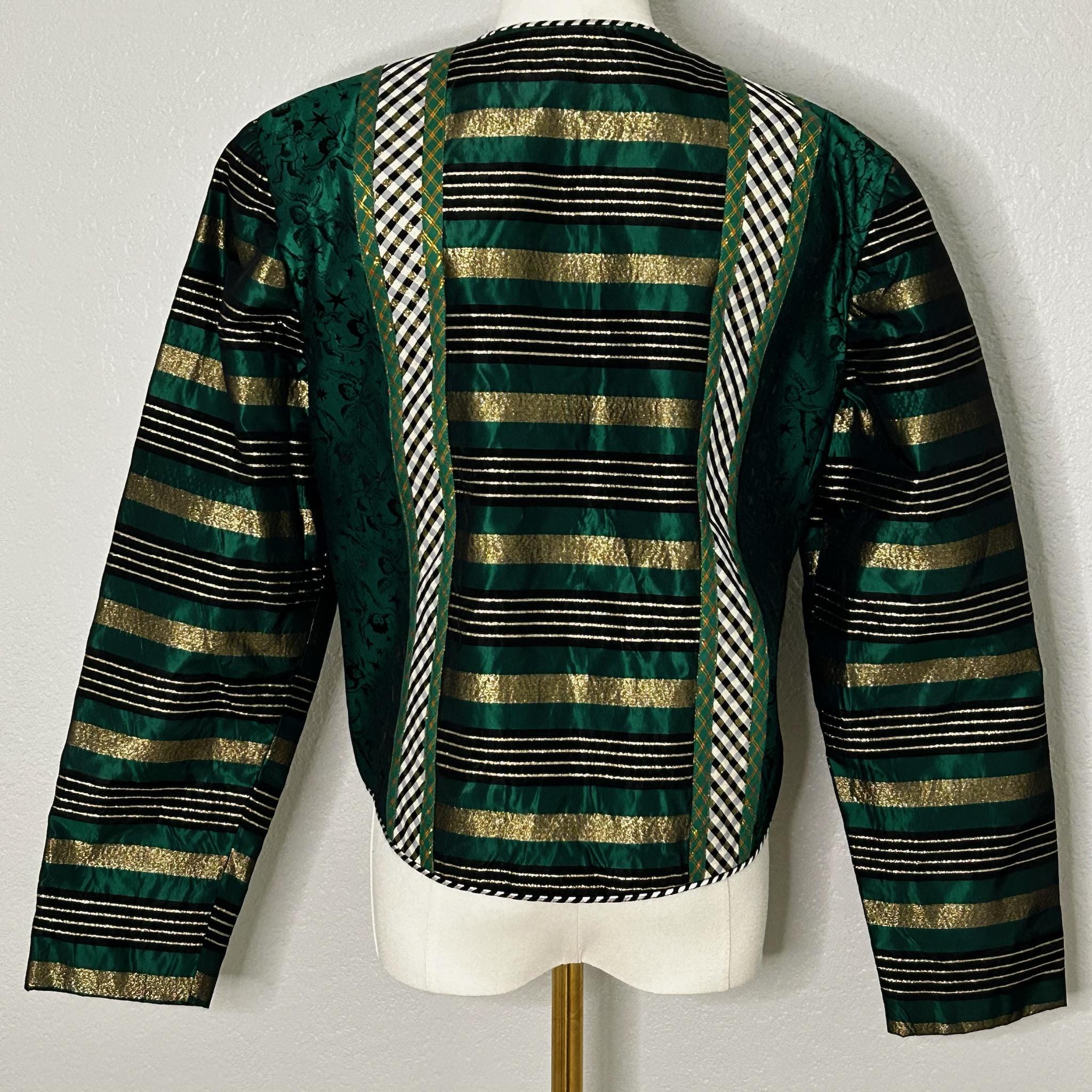 Vintage Marie Studer Designs Green and Gold Cropped Open Jacket - Etsy