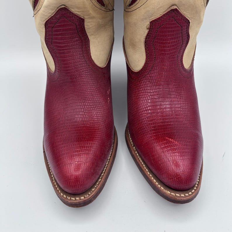 Vintage Frye Cowboy Boots, Two-tone Cream & Red Leather Western Boots ...