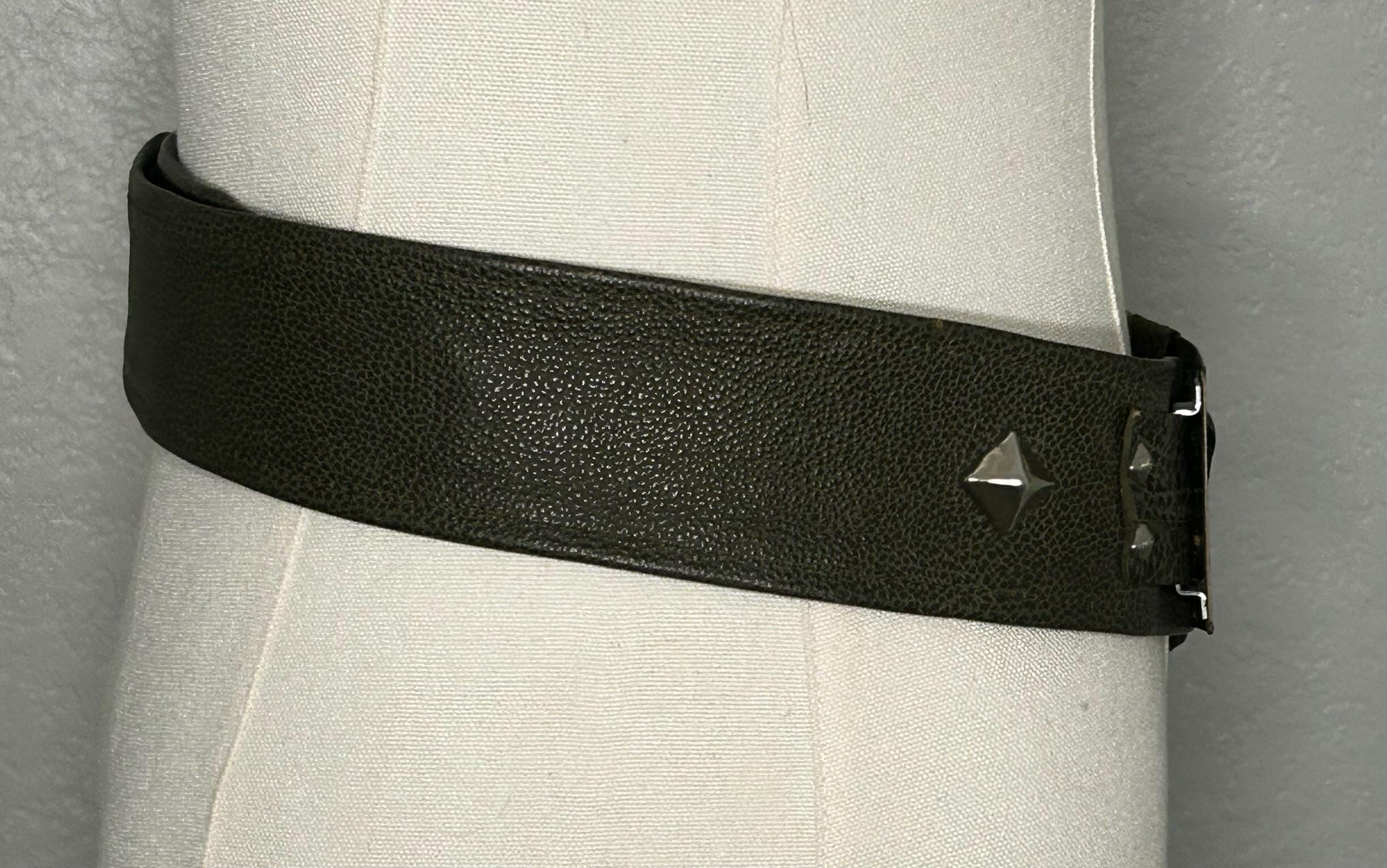 Vintage Leather Studded Belt With Metallic Geometric Accents Vintage Leather Studded Belt With Metallic Geometric Accents