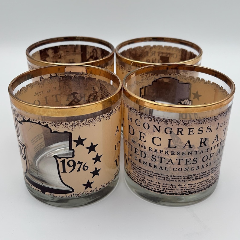 Vintage 1976 Bicentennial Rocks Glasses - Set of 4 With Gold Trim - Etsy