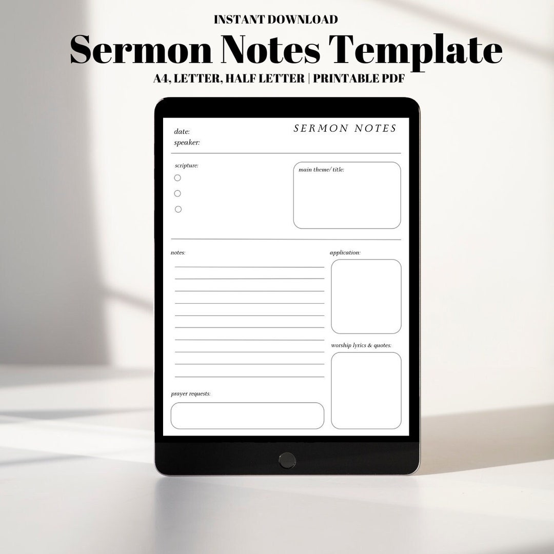 Sermon Note Template Printable Journal and Church PDF Bible Study Notes ...