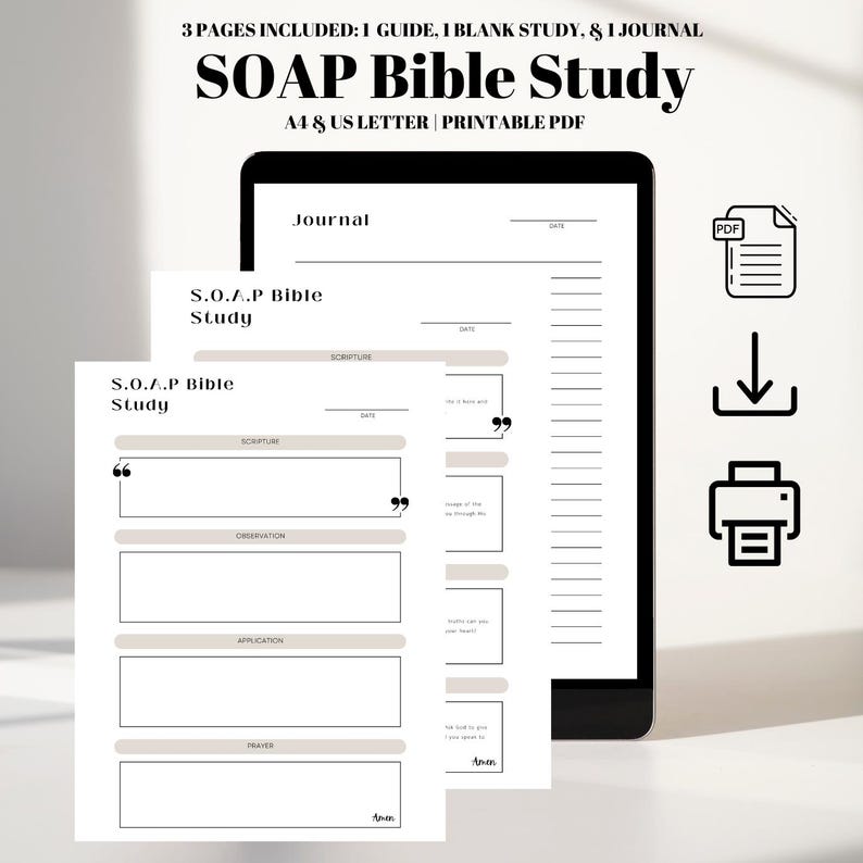 SOAP Bible Study Template: Printable Prayer Journal, Scripture Method ...