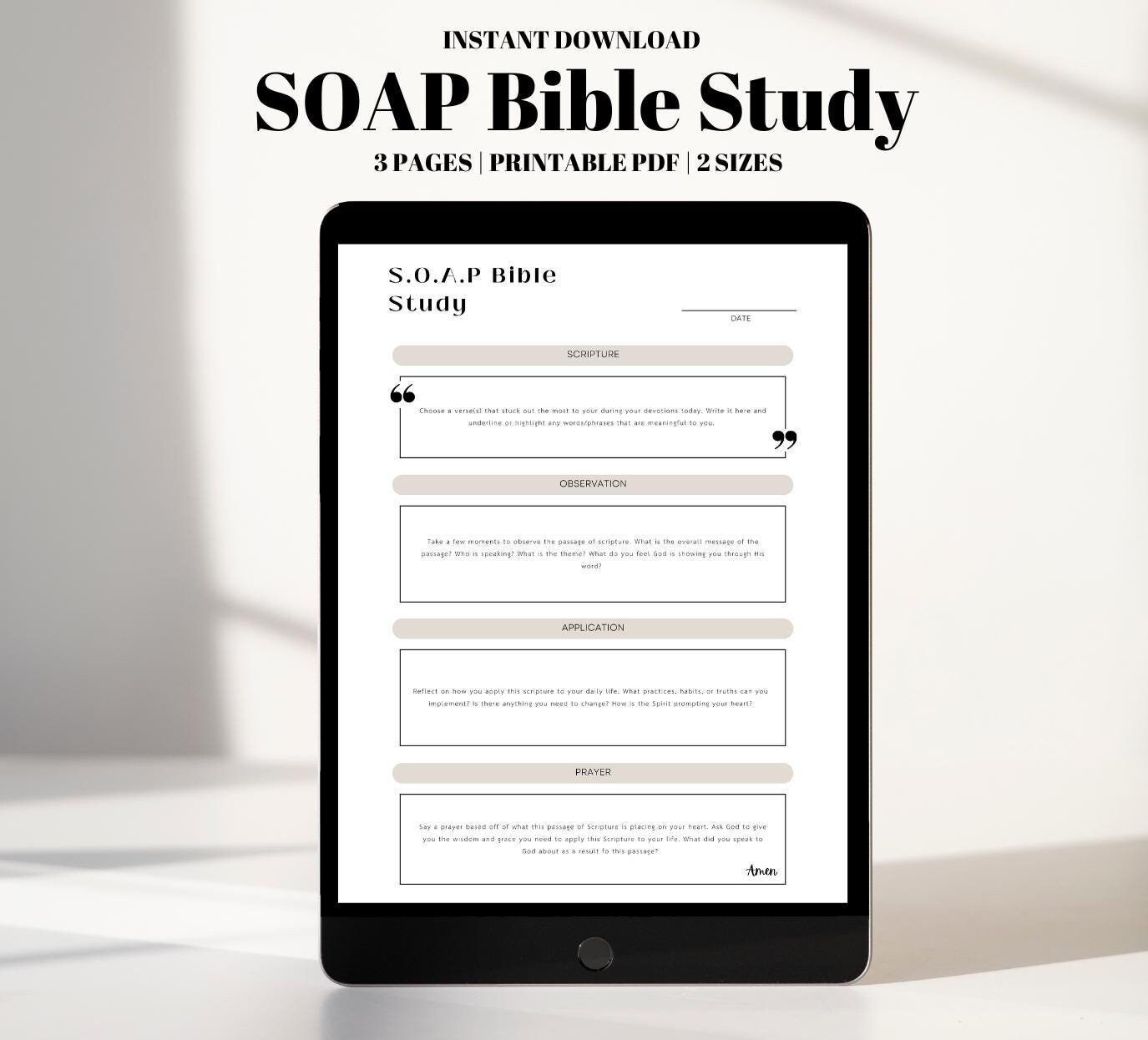 SOAP Bible Study Template: Printable Prayer Journal, Scripture Method ...