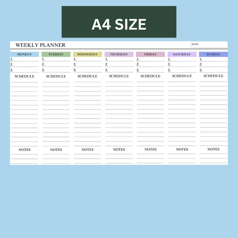 Printable Weekly Planner-a4 Size-pdf Zip-to Do List Printable-weekly ...