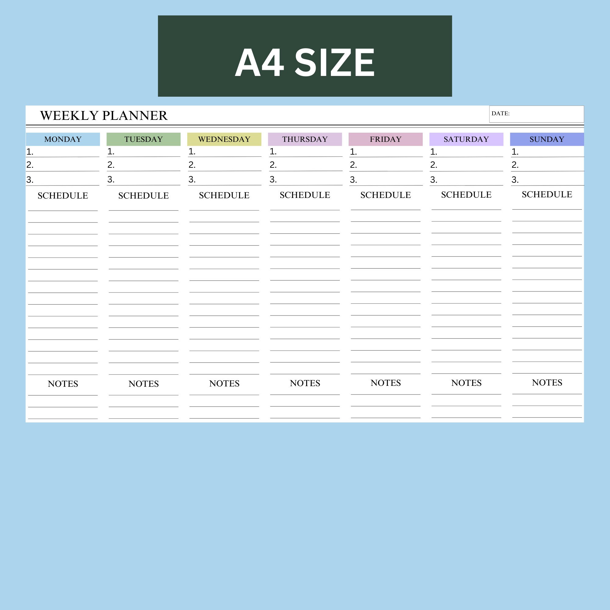 Printable Weekly Planner-a4 Size-pdf Zip-to Do List Printable-weekly ...