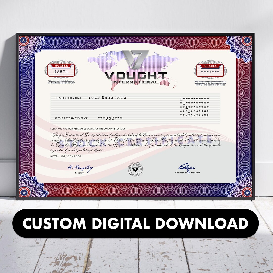 Digital Download Vought International Stock Certificate. Personalized ...