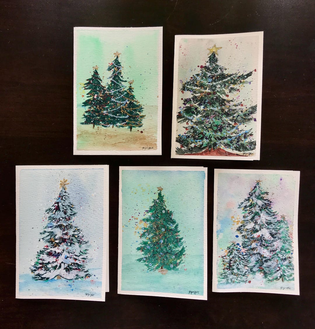 Hand Painted Cards: Splattered Christmas Trees - Etsy
