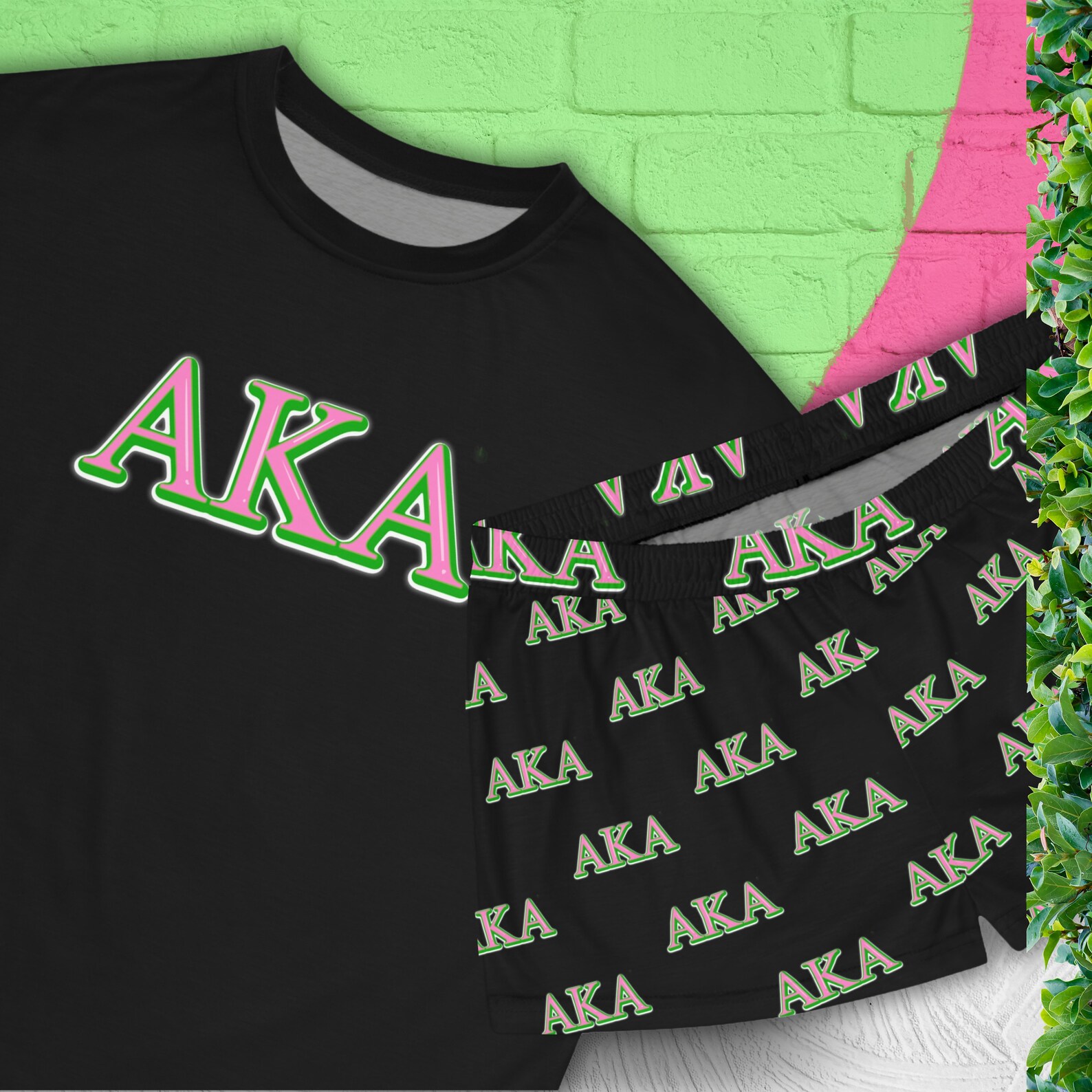 AKA Sorority Pajama Short Set Alpha Kappa Alpha Greek Letter Print ...