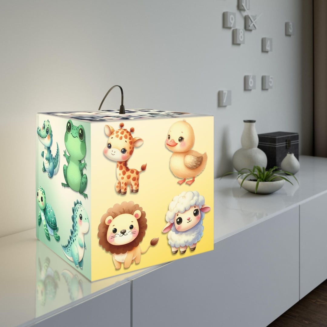 Animal Print Cube Lamp - Toddler Night Light, Modern Nursery Decor ...
