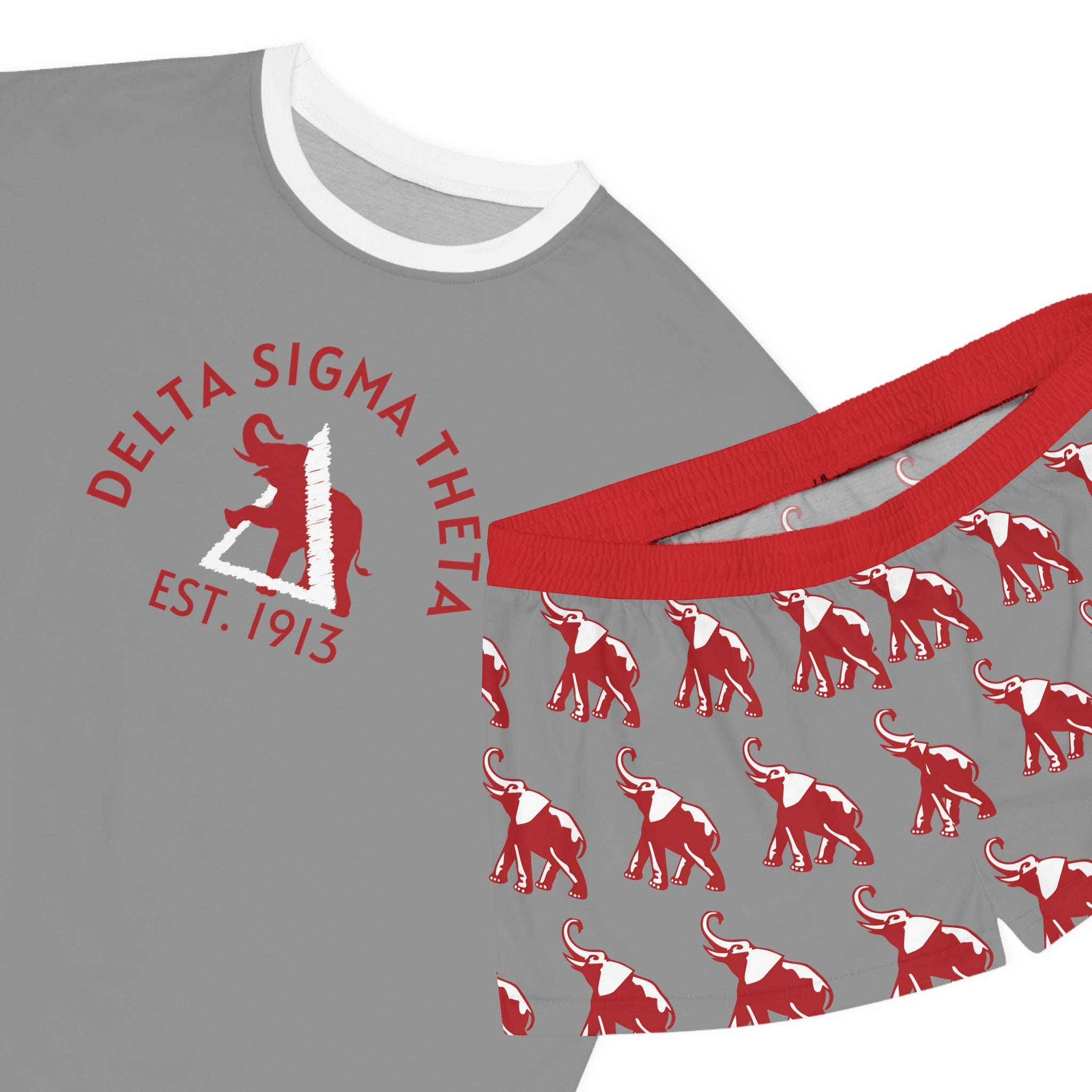 Delta Sigma Theta Shield Short Pajamas Set Gray Lounge And Sleep Pants