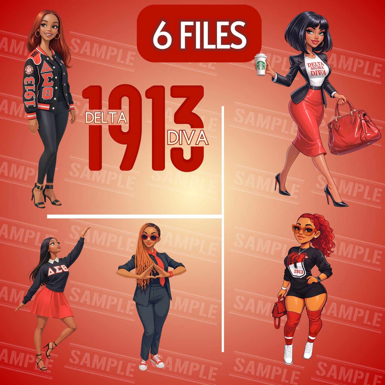 Red Diva Sorority PNG Clipart Bundle – 1913 Greek Sisters, Black Girl ...