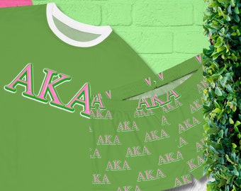 AKA Sorority Pajama Short Set Alpha Kappa Alpha Greek Letter Print ...