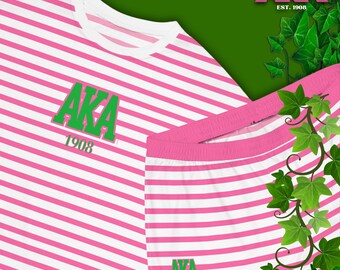 AKA Women's Short Pajama Set Pink & Green Comfy Lounge Wear With Greek ...