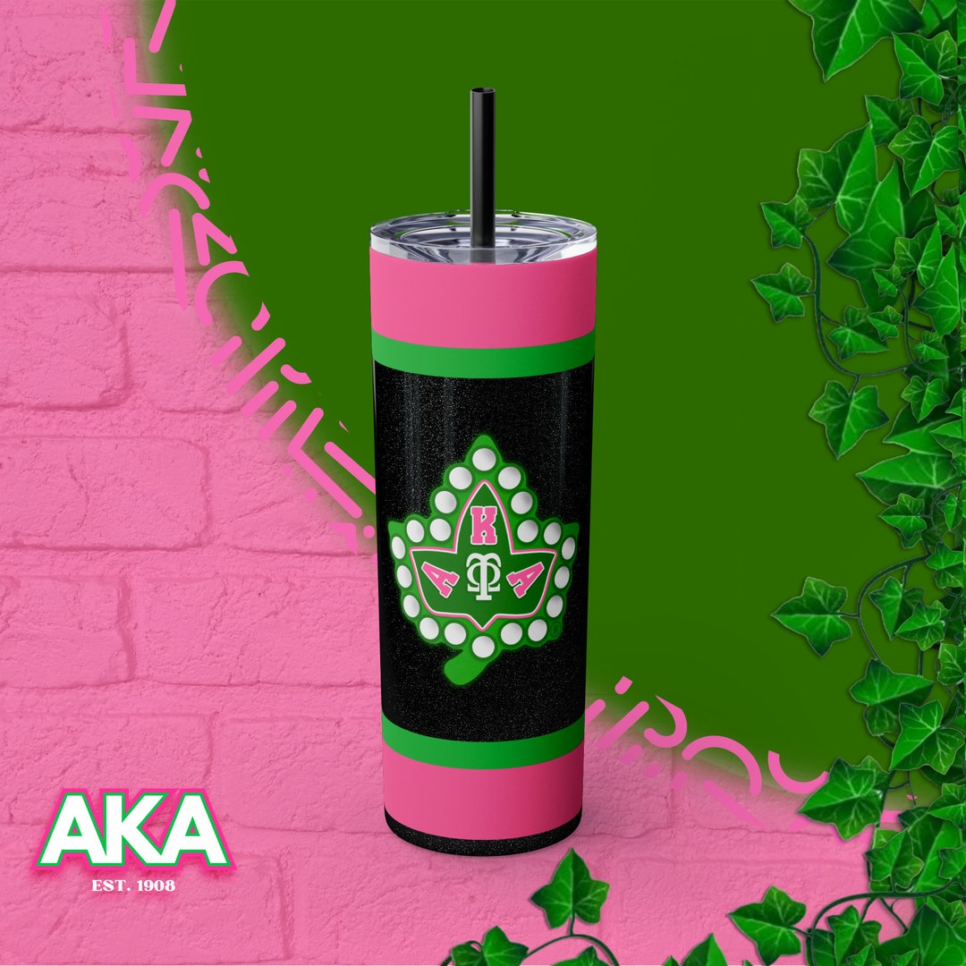 AKA Skinny Sorority Tumbler Pink and Green 1908 Greek Letters Custom ...