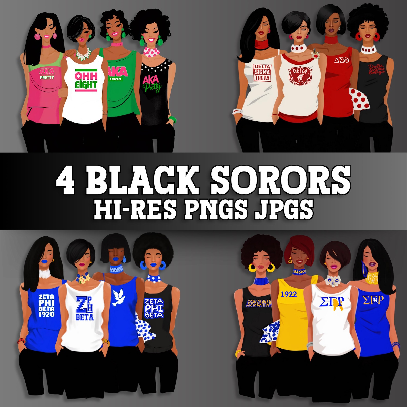Sorority Color PNG JPG Bundle - 4 Sisterhood Sorors - Hi-res Greek ...